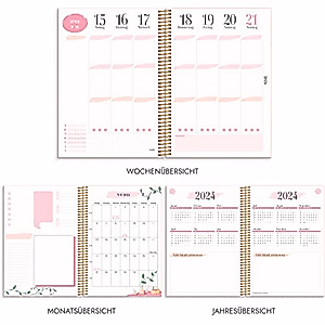 Burde Calendar 2023 2024 Life Planner Pink | August 25 2023 to Jul 31 2024 | in German | 120 gsm Paper | Pink | 21.5 x 16 cm | Weekly Planner | With Stickers
