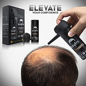 ELEVATE Hair Perfecting 2-in-1 Kit | Set Includes Natural Hair Thickening Fibers & Spray Applicator Pump Nozzle | Instantly Conceal & Thicken Thinning or Balding Hair Areas for Men Women (Dark Brown)