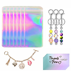 200 Counts Holographic Smell Proof Storage Bags with Thank You Cards,100Pcs Resealable Zipper Pouch Keychains Bag 3.3x6.3inch 100Pcs with Thank You Cards