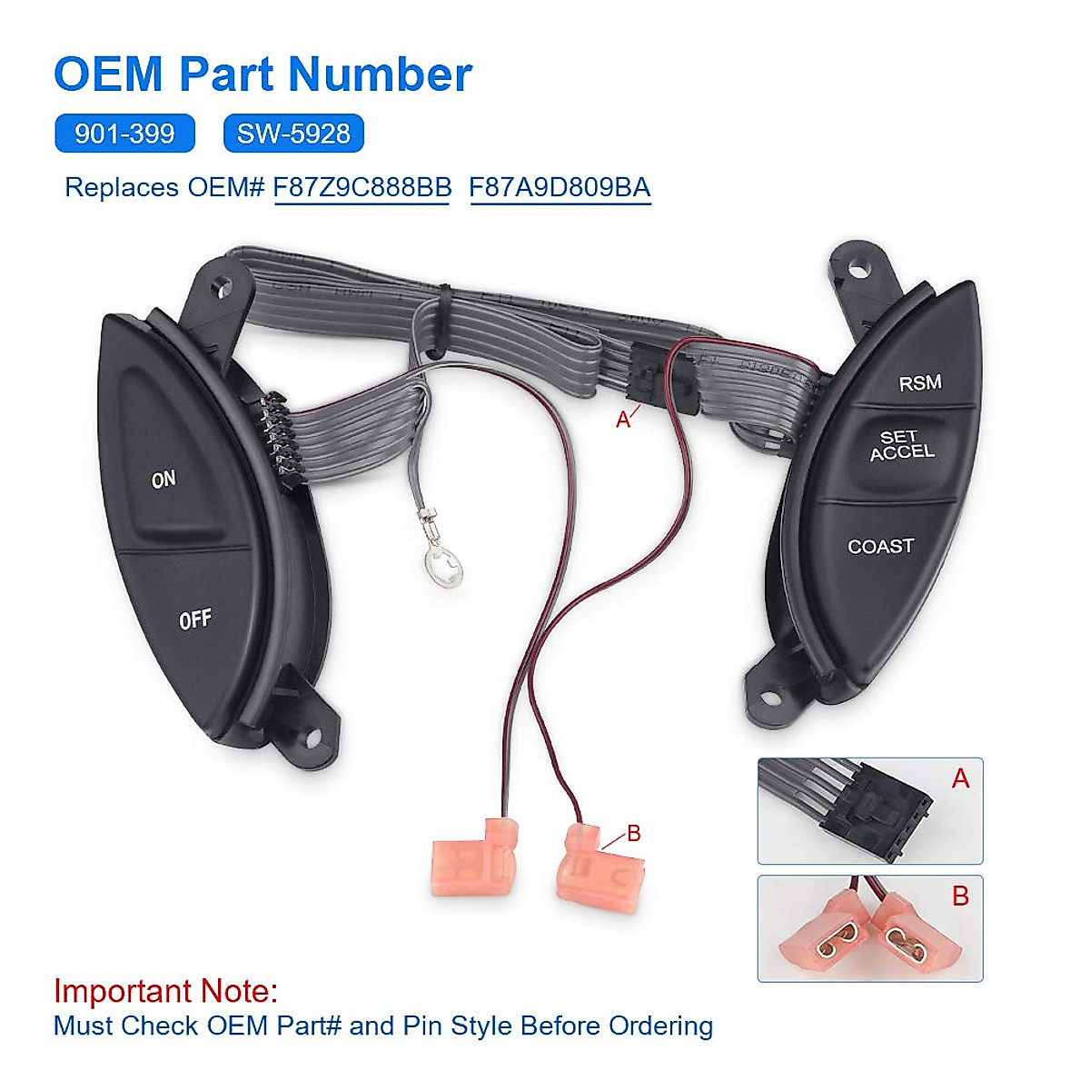 WMPHE Cruise Control Switch Buttons Steering Wheel Mounted Compatible with 1998-2003 Ford Ranger Explorer F150 Mercury Mountaineer Mazda B3000 Replacement for F87Z-9C888-BB F87A-9D809-BA