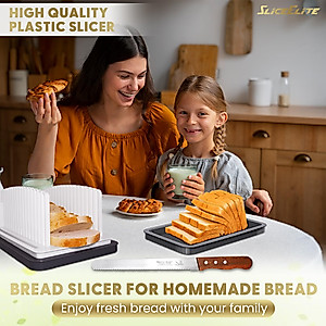 SliceElite Bread Slicer for Homemade Bread with Adjustable Width - Effortless & Consistent Slices, Folds Flat for Compact Storage, Built-in Crumb Tray & Bonus 8-Inch Serrated Bread Knife!