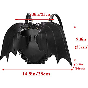 Rullar Punk Women Backpack Victorian Wings PU Daypack Rucksack Purse Gothic Lace Shoulder Bag Black