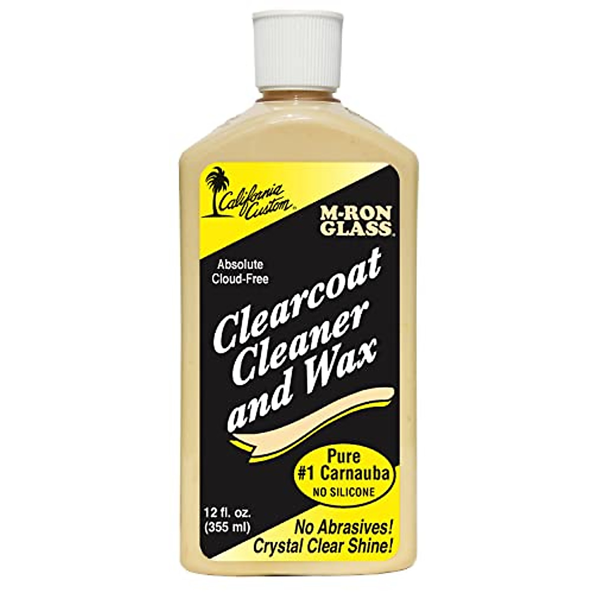 CALIFORNIA CUSTOM Products - M-Ron Glass Clearcoat Cleaner & Wax with Finest Pure #1 Carnauba Wax That Seals and Protects With A Crystal Clear Shine, No Silicone, Body Shop Safe, Can Be Applied In Direct Sun Light! (12 oz Bottle)