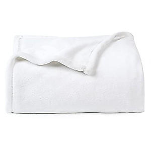 PHF Ultra Soft Fleece Throw Blanket, No Shed No Pilling Luxury Plush Cozy 300GSM Lightweight Blanket for Bed, Couch, Chair, Sofa Suitable for All Season, 50" x 60", White