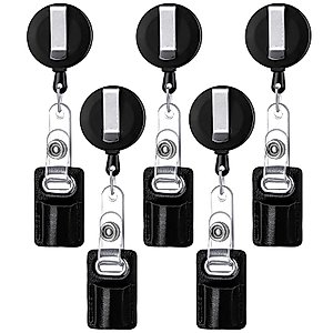 5 Pieces Retractable Pull Pen Pencil Holder Pen Lanyard Leather Portable Pencil Pen Badge Reel Clip for Carpenter Pencil Nurses Teachers Waitresses Workers Contractors School Office Supplies (Black)
