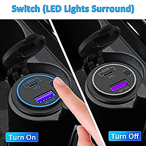 65W PD 12V USB Outlet for Laptop - Qidoe USB C Car Charger Socket Multi Port USB Outlet Quick Charge3.0 18W with Power Switch Long Body Waterproof Adapter for Car Boat Marine Truck Golf RV Motorcycle
