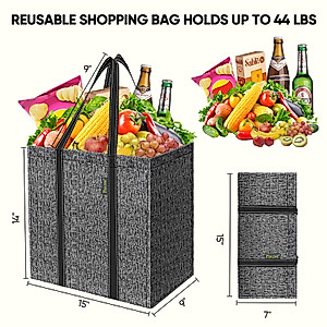 BALEINE 4 PK Grocery Bags Reusable Shopping Bags with Reinforced Bottom, Heavy Duty Foldable Tote Bags (Grey)