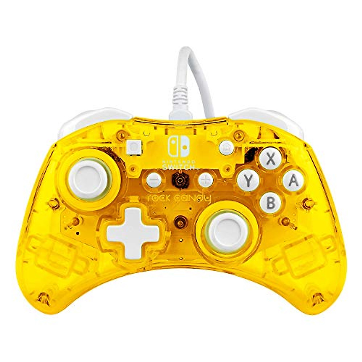 PDP Rock Candy Wired Gaming Switch Pro Controller - Pineapple Pop Yellow / Clear - Licensed by Nintendo - OLED Compatible - Compact, Durable Transparent Travel Controller - Holiday & Birthday Gifts