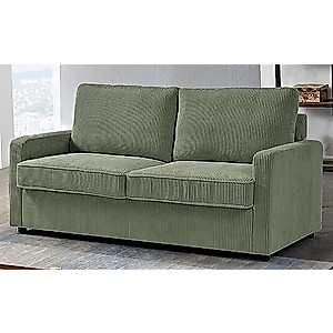 Container Furniture Direct Reversible Sleeper Sofa with Memory Foam Mattress, Comfortable and Durable Queen Size Bed Couch for Living Rooms, Upholstered with Corduroy Fabric, 70" Wide, Dark Green