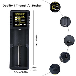 WANGDAJIEDIAN 18650 Battery Charger, Universal for 3.7V Li-ion & 1.2V Ni-MH/Ni-Cd Batteries, LCD Display, Safe Charge Protection, Portable USB Charging