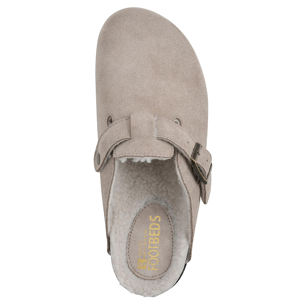 WHITE MOUNTAIN Shoes Bari Leather Footbeds Clog, Taupe/Suede W/Faux Fur, 7 M