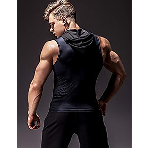 Red Plume Men’s Sleeveless Hoodie Men/Gym Tank Tops Bodybuilding Sleeveless Workout Hoodie Muscle Cut Off Sweatshirt for Men (Black, M)