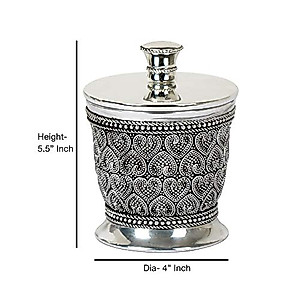 nu steel Beaded Heart Resin Bath Accessory Set for Vanity Countertop, 8 pcs Luxury Ensemble - Cotton Swab, soap Dish, Toothbrush Holder, Tumbler, soap Pump, Waste Basket, Tissue Box, Tray-Chrome