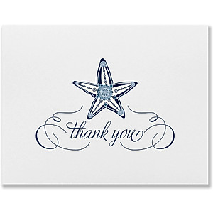 Paisley Starfish and Palm Trees Beach and Ocean Themed Folded Thank You Cards (24 Cards and Envelopes), for Baby Showers, Weddings, Bridal Showers, and Special Events