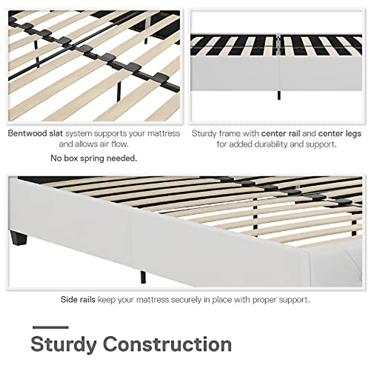 DHP Dakota Upholstered Platform Bed with Diamond Button Tufted Headboard and Footboard, No Box Spring Needed, Full, White Faux Leather