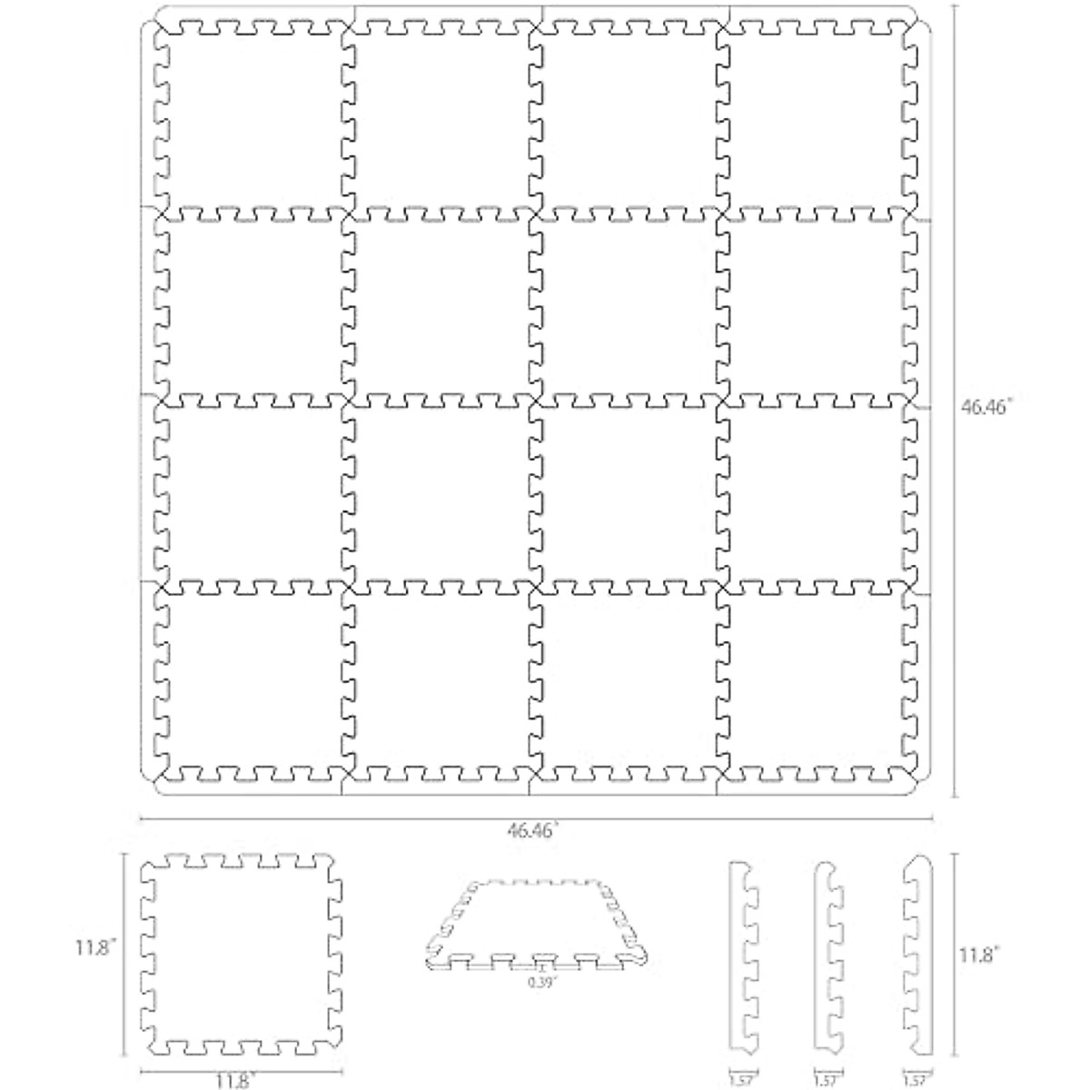 Yostrong® 16 Tiles Interlocking Puzzle Foam Baby Play Mat with Straight Edges for Playing - EVA Babies Crawling Mat | Rubber Floor Work out Mats for Home Gym. White, Beige, Gray. YOC-AJLb16S16