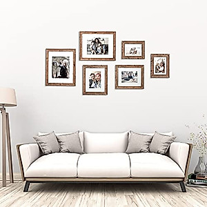 SYNTRIFIC 8x10 Picture Frame Set of 6, Rustic Farmhouse Wood Picture Frames 5x7 with Mat or 8x10 Without Mat,Tabletop Display and Wall Mounting for Home Collage Brown Photo Frame for Gift,Walnut