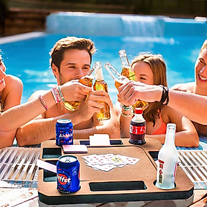 Floating Game or Card Table Tray for Pool or Beach Party Float Lounge Durable Foam Drink Holders with Waterproof Playing Cards (Brown)