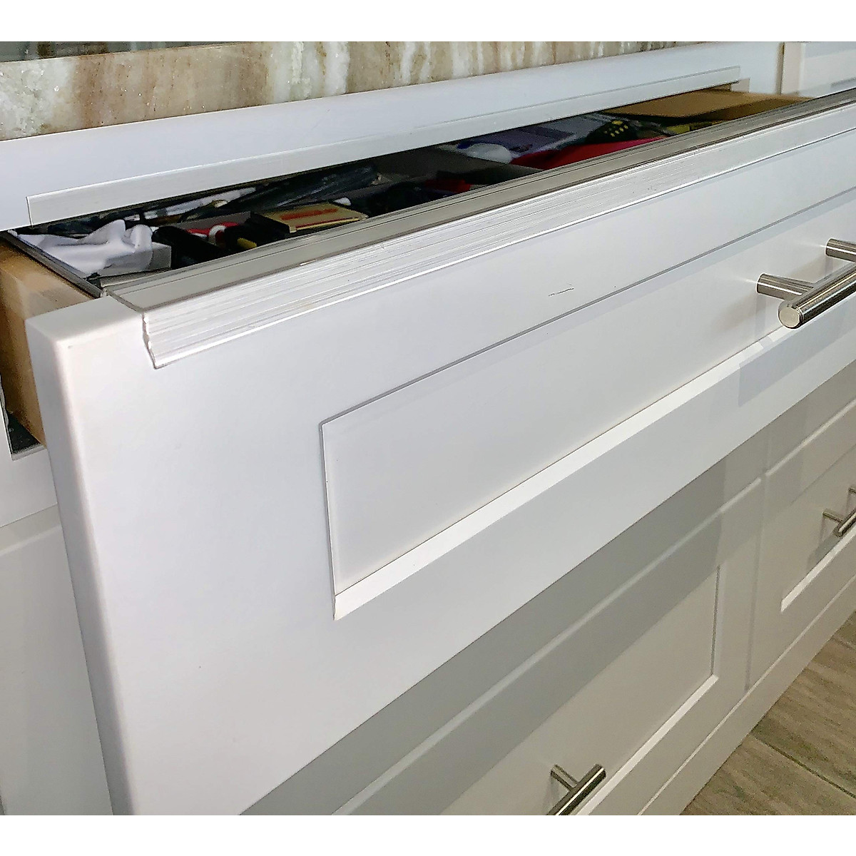 Clear Cabinet Guard - Door Protector. Fits Over Door Edge to Protect From Water, Nicks, and Daily Wear. Easily Trimmed. Self Gripping. No Adhesive. Prevents Damage to Kitchen Cabinets. 3/4"x33". 3/Pk