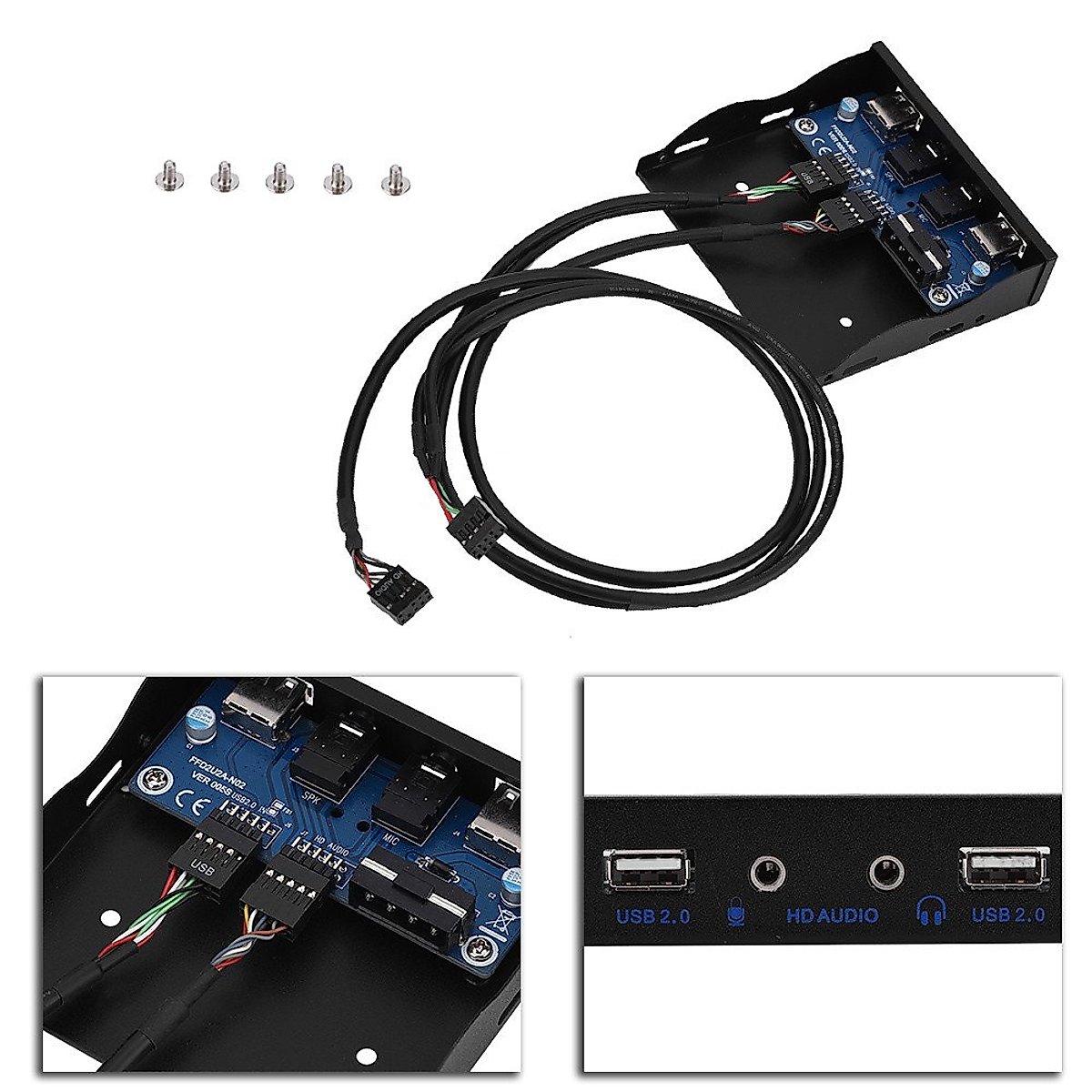 Richer-R Floppy Front Panel,USB2.0 HD-Audio Floppy Front Panel 3.5'' 9Pin to 2 USB2.0 Interface with Mic Audio