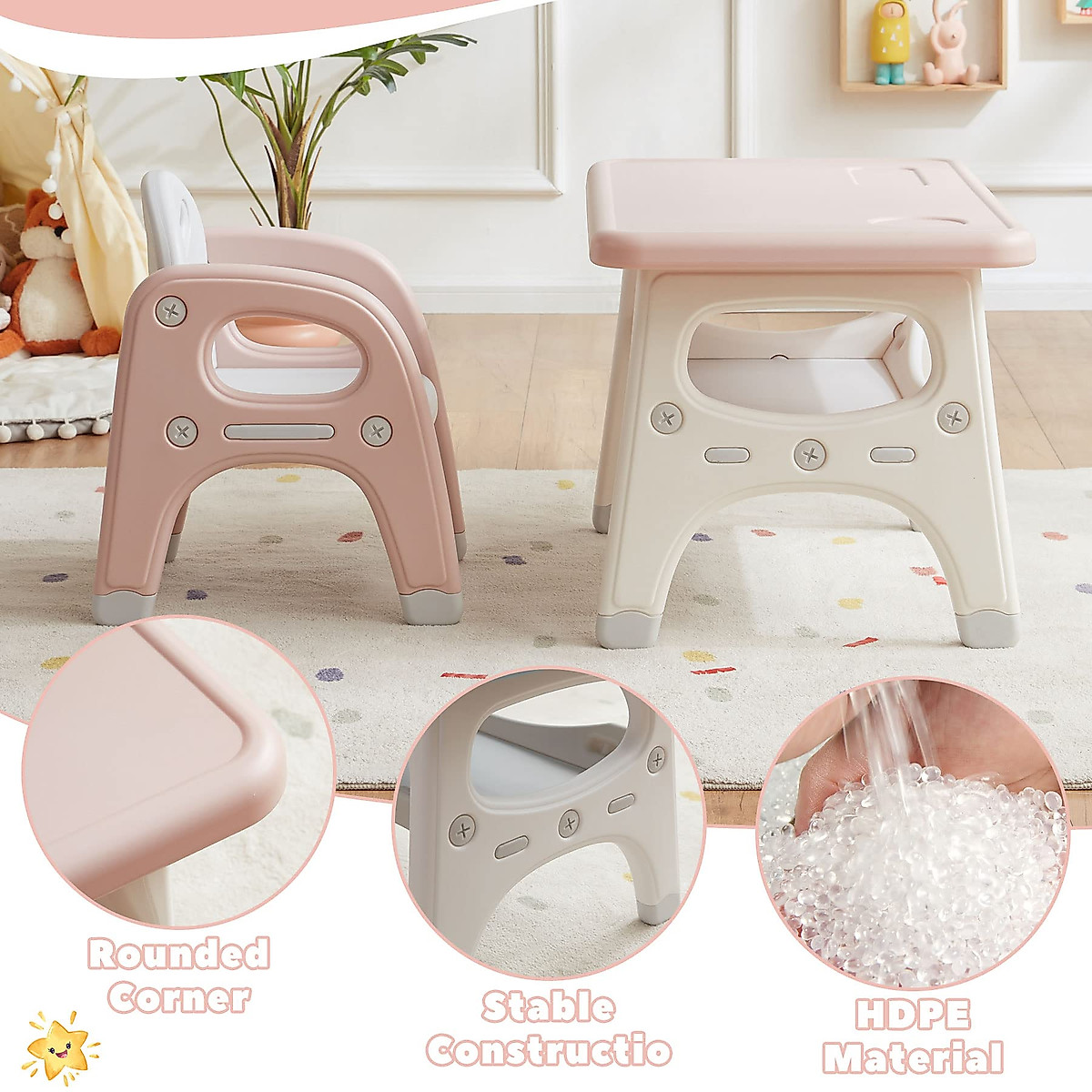 GITAWUSA Kids Table and 2 Chairs Set, Large Built-in Storage, Montessori Toddlers Table and Chairs Set, Kids Activity Table for Drawing Dining Playing, CPSC & ASTM Approved, Pink