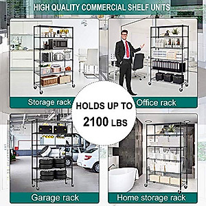 6 Tier Wire Rack Storage Shelves Metal Shelf Wire Shelving Unit with Wheels Heavy Duty NSF Utility Shelves Height Adjustable Kitchen Garage Shelf Racks, 82"x 48"x 18", Black