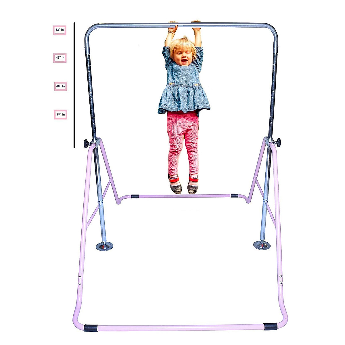 5 Star TD Gymnastics Bar Horizontal Kip Bar + 2x6 Tri Fold Mat Junior Training Adjustable Expandable Height Jungle Gym Children Monkey Bars Climb Tower Playground Balance Bar Gymnasts (Pink)