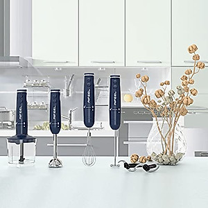 Aifeel Immersion Hand Blender.300W Handheld Stick Blender Set with 500ML Food Processor, Ice Crusher.600ML Measuring Cup, SUS blending attachment and Wire Whisk - Blue