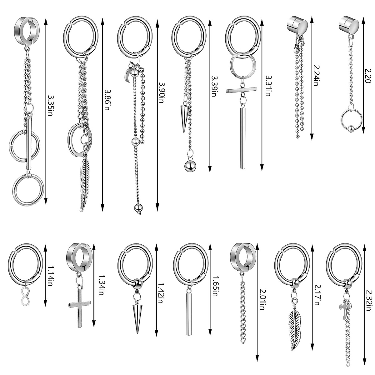 ONESING 20 Pcs Clip On Earrings for Men Magnetic Earrings Dangle Earring Hoop Sterling Earrings Men Stainless Steel Non Pierced Magnetic Earring Fake Earrings Piercings Silver