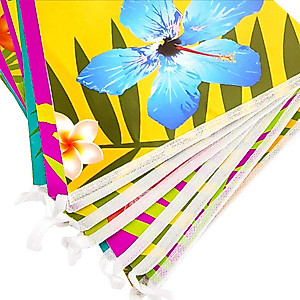 FEPITO 4 Pack Hawaiian Bunting Banner Luau Party Tropical Party Bunting Totally 12 Meters