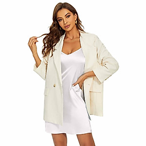 Miqieer Women Lingerie V Neck Nightwear Satin Sleepwear Chemise Mini Silk Nightgown(V-White, Medium)