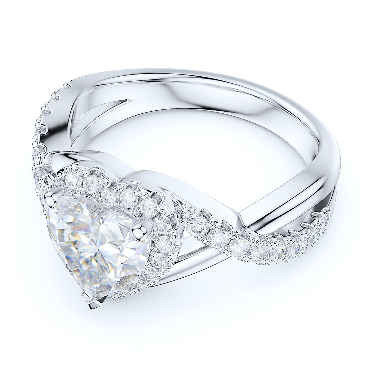 PRSTANI Sterling Silver Split Shank Fancy Infinite Heart Shape Genuine Moissanite Halo Ring Promise Ring Engagement Ring (5.5)