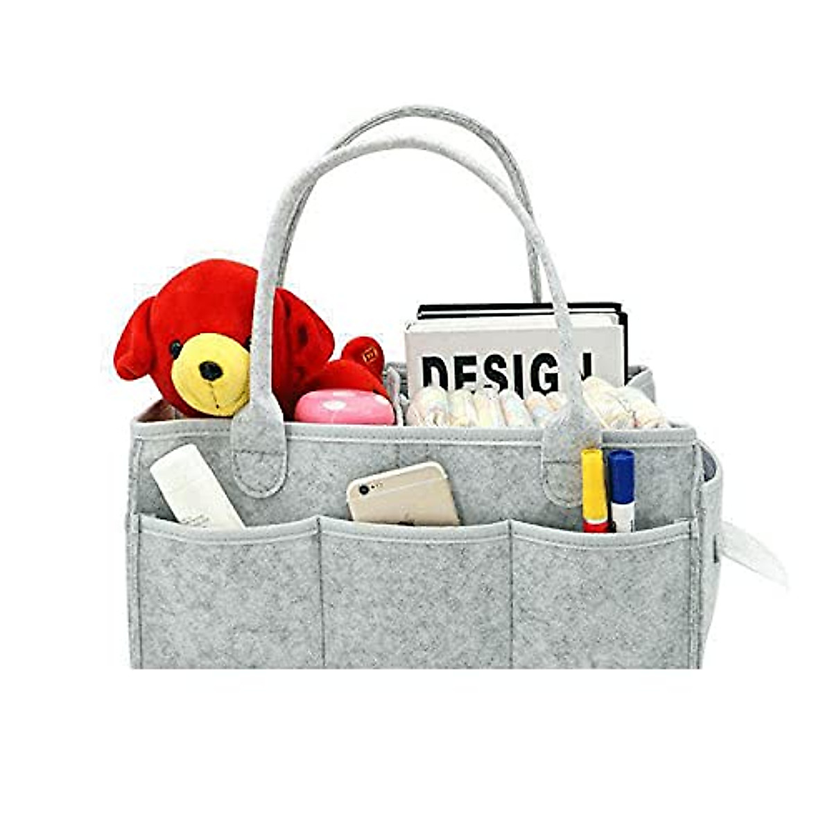 WSLCN Diaper Caddy Organizer Nursery Storage Wipes Bag Nappy Organizer Container Foldable Portable Car Travel Organizer for Changing Nappy Storage Basket Grey 34 * 24 * 18cm