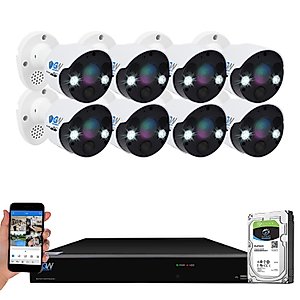 GW Security 8 Channel 8 Megapixel AI Recognition/Person/Vehicle Detection 4K Security Camera System, 8 UHD 2160P 4K 2-Way Audio Floodlight Color Night Vision IP PoE Bullet Cameras