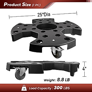 ROBLOCK Flat Moving Tire Dolly with 4 Wheels Capacity 300 LBS, Furniture Dolly Appliance Movers with Lockable Wheels, Heavy Duty Rolling Plant Stand with Casters for Garage Home, 25" x 25" x 4", 1 PC