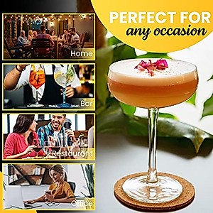 Noe & Malu Round Edges Cork Coasters 4" Diameter 1/4" Thick, Set of 12 Wooden Drink Coasters Absorbent Heat Resistant Reusable Tea or Coffee Coaster, Reusable Saucers for Wine Glasses Cups Mugs