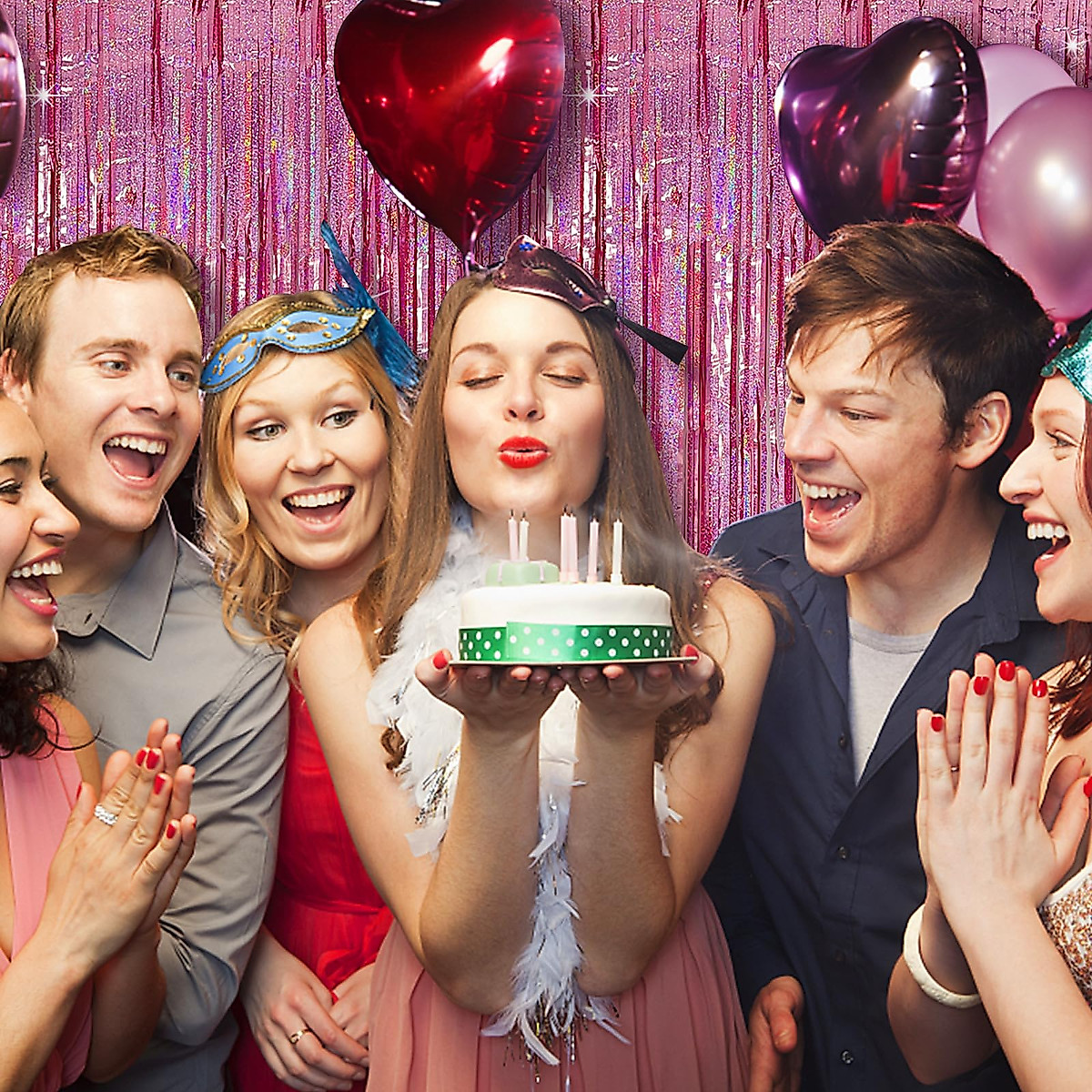 Tinsel Curtain Party Backdrop Pink Birthday Party Decorations 2 Packs Glitter Foil Fringe Curtain Party Decor Streamers Photo Booth for Birthday Christmas Wedding Halloween Graduation Decorations