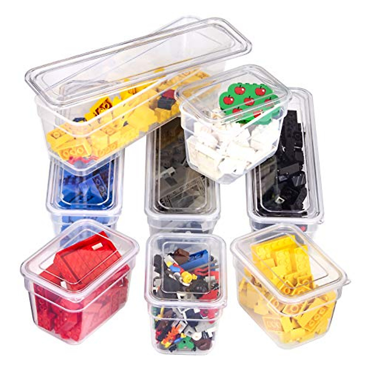 AB Designs Mixed Bin Pack, [4] Long & [4] Small Home Organizer Storage Boxes with Lids, Clear