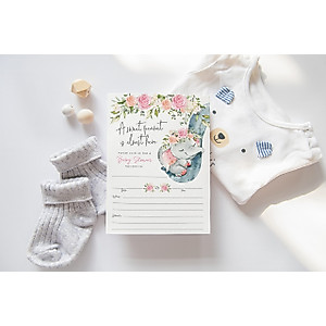 Your Main Event Prints Elephant Girl Baby Shower Invitations, Peanut Baby Shower Invites with Diaper Raffles Cards, Sprinkle, 20 Invites