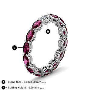 Oval Shape Moissanite & Rhodolite Garnet 4.82 ctw Set In Gorgeous Drape Like Basket Setting Eternity Stackable ring 14K Yellow Gold-9.0
