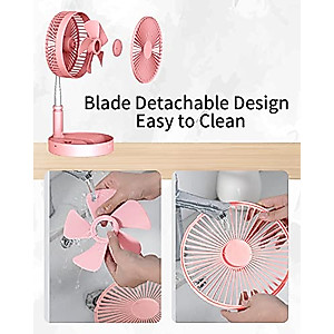 UN UNITEDTIME Desk and table fan, Air Circulator Fan Portable Travel Fans Battery Operated or USB Powered,Adjustable Height Foldaway with remote Control Timer, 4 Speed Settings (Pink)