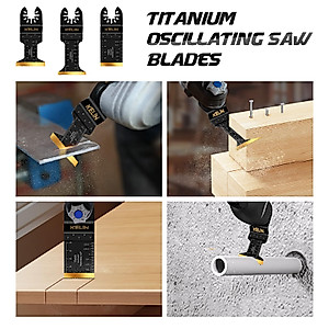 18 PCS Titanium Oscillating Tool Saw Blades with Stainless Steel Scraper and Semicircle Blades Kit, Universal Multi Tool Blades for Light Metal Sheet Pipe and Wood (NOT for Star Lock Interface)