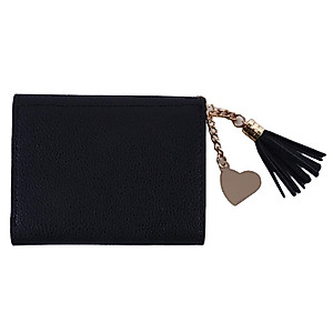 ZALING Women Leather Tassel Small Wallet Card Holder Zipper Coin Purses Black