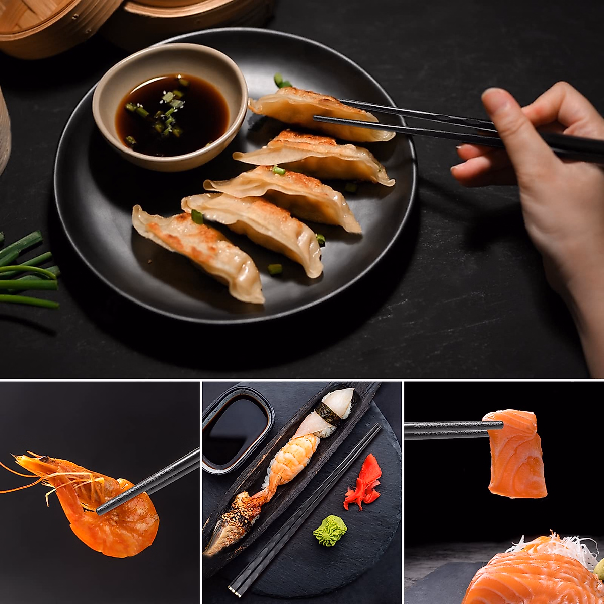 5 Pairs Fiberglass Chopsticks-Reusable Chopsticks Dishwasher Safe, 9.6 inch/24.3cm amily/ Hotel/ Restaurant Chop Sticks, Chinese/Japanese Gift Set Chop Sticks, Black