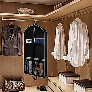 Zilink Garment Bag Suit Bags for Travel 43" with Mesh Pockets Breathable Dress Suit Cover for Storage with PVC Card Holder, Black