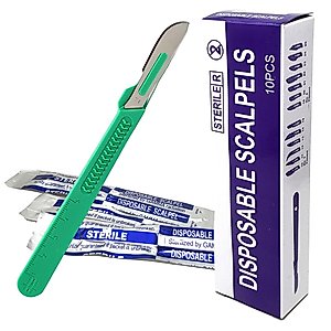 Box of 10 Disposable Sterile Scalpels to Remove Hard Dead Skin Callus Remover Knife Scraping with Plastic Handle Can be Used on Both Wet and Dry Feet Surgical Grade Carbon Steel (Blade #21)