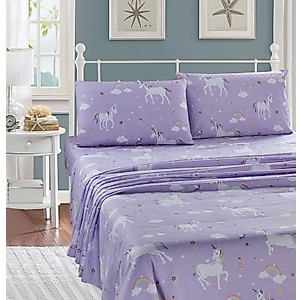 Linen Plus Sheet Set Kids/Teens Unicorn Bird Star Flower Cloud Lilac Purple Pink Yellow White New # Lilac Unicorn (Twin)
