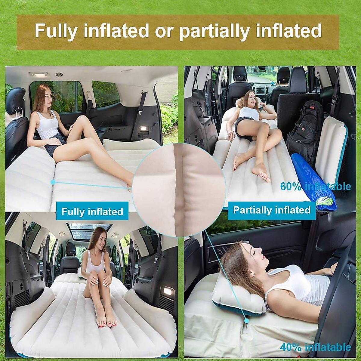WEY&FLY SUV Air Mattress Thickened and Double-Sided Flocking Travel Camping Bed Dedicated Mobile Cushion Extended Outdoor for Back Seat 4 Bags