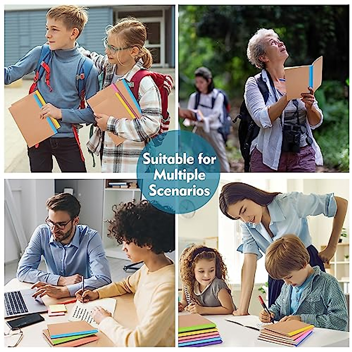 12 Pack Composition Notebooks Bulk, Travel Journal Notebooks Kraft Cover with Rainbow Spines, 120 Pages College Ruled Lined Paper for Kids Women, Notepad for School Office Supplies A5 (8in x 5.75in)