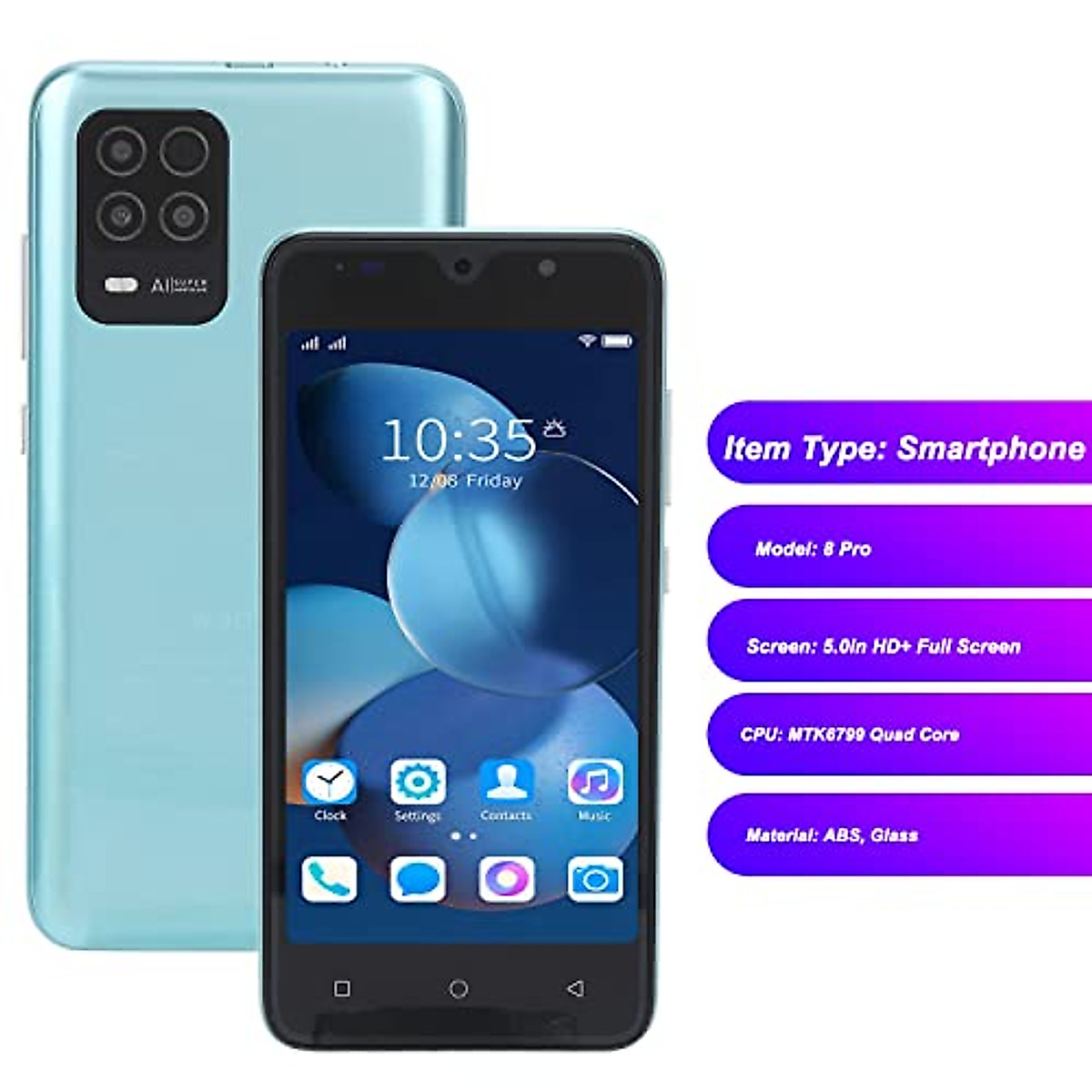 ASHATA 8Pro Unlocked Android Smartphone, 5.0in FHD Unlocked Cellphone, 2GB RAM 32GB ROM, 2MP 5MP Camera, Face Recognition, 2200mAh Battery, Dual Cards Dual Standby(Green)